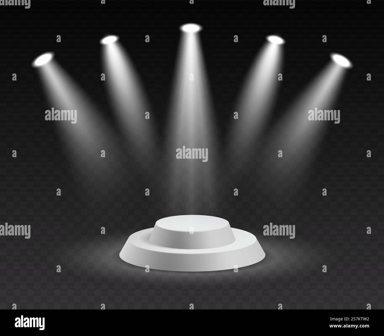 Podium stand in spotlight isolated on dark background. White circle ...