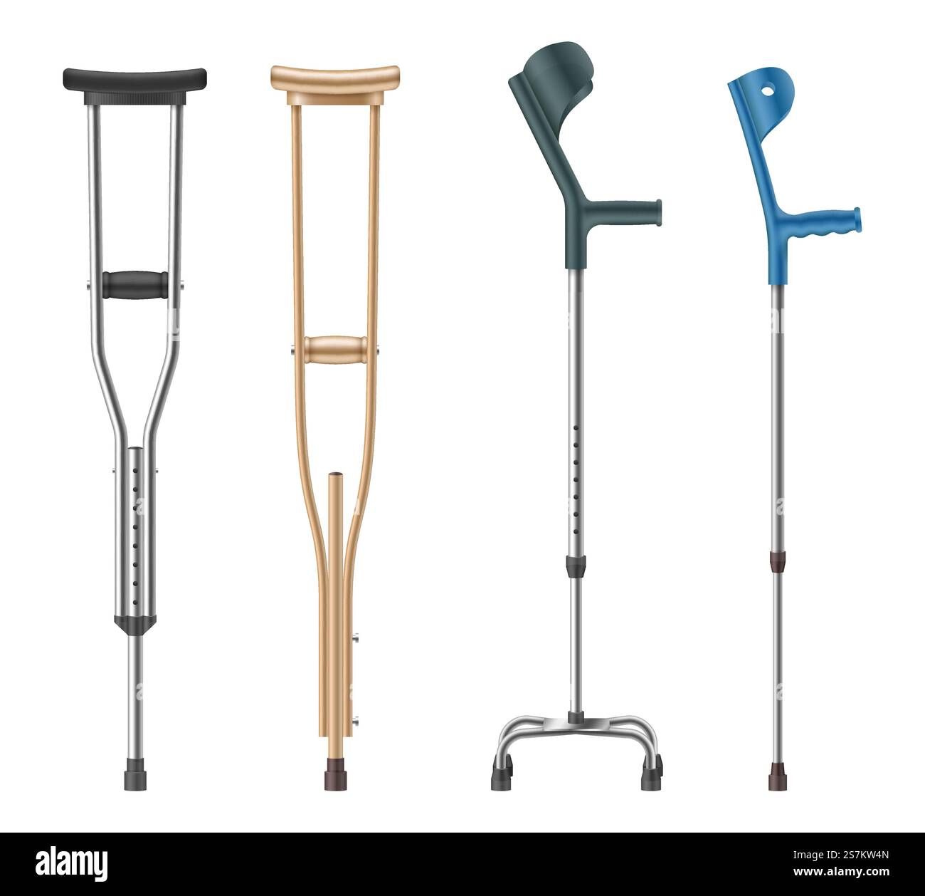 Set of crutches. Elbow, telescopic metal, wooden handicapped canes for ...