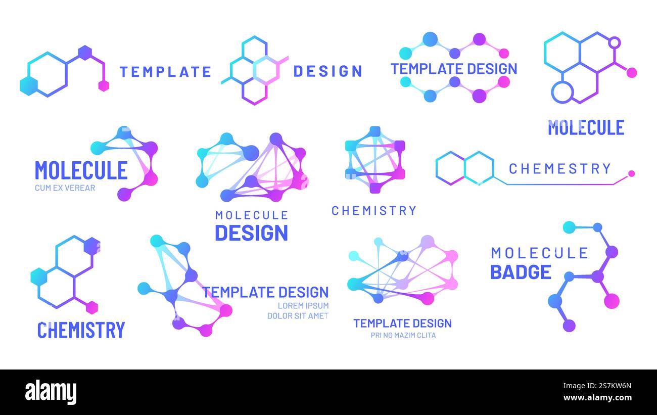 Molecule logos. Chemistry and science logotype with hexagonal structure ...
