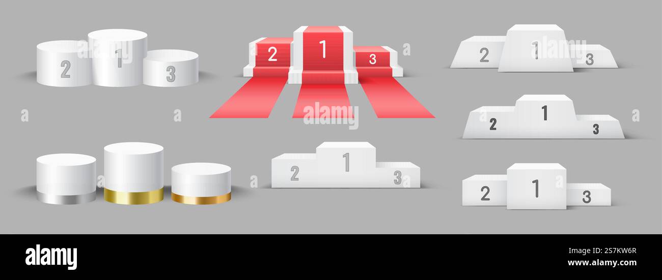 Set of realistic podiums for winner reward. Champions pedestals 3d ...