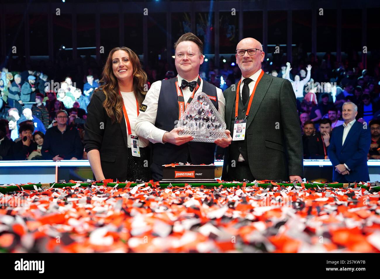 Shaun Murphy (centre) with Jo Rochell (left) and Peter Ebdon following ...