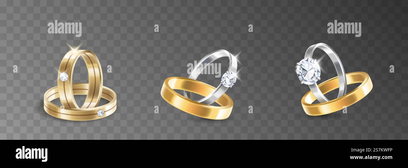 Wedding and engagement rings set of silver, palladium metal with ...