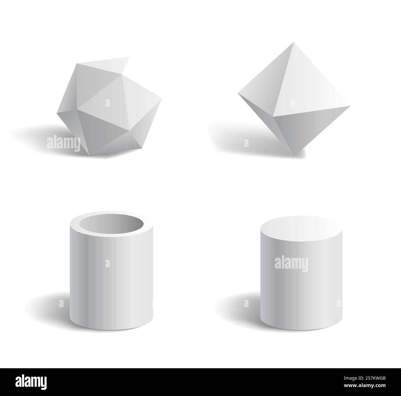 Basic 3d geometric shapes: polygon, tube, cylinder white isolated ...