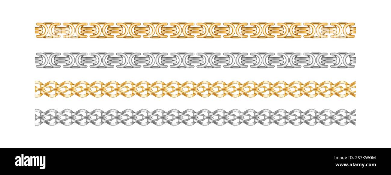 Seamless chain borders. Gold and silver chains elements expensive ...