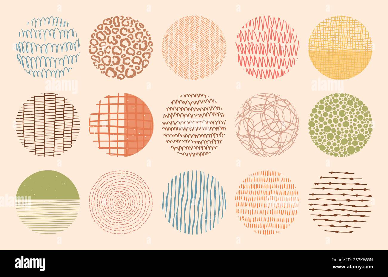 Vector colorful circle textures made with ink, pencil, brush. Geometric ...
