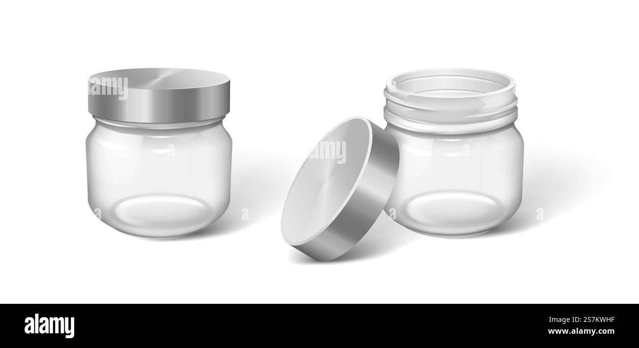 Cosmetic jar. Realistic cream bottle set. Transparent containers ...