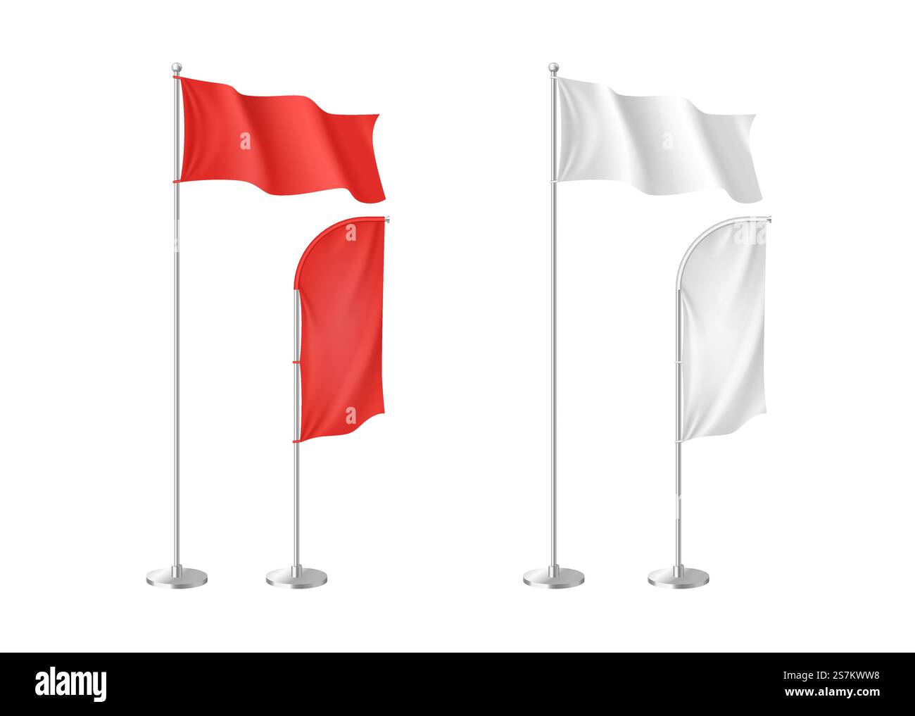 Set of realistic white and red advertising textile flags and banners ...