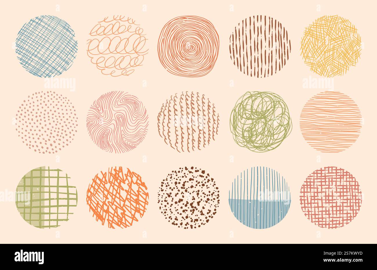 Vector trendy color circle textures made with ink, pencil, brush. Set ...