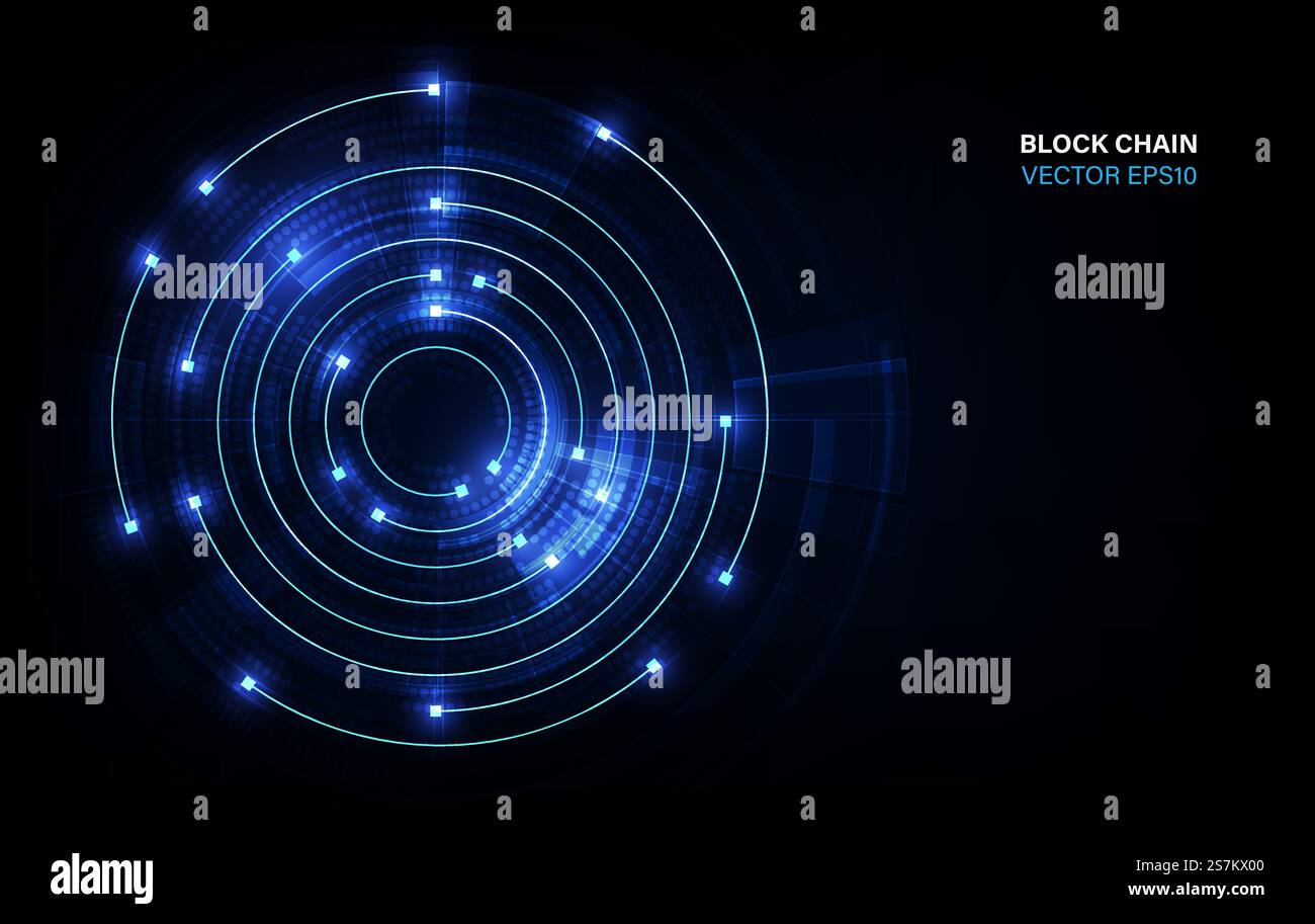 Block chain network circle ring movement line in blue light concept ...