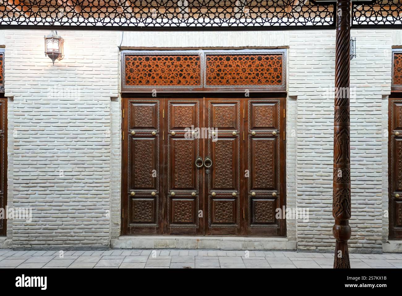 Carved wooden door of a store in the Toqi Zargaron aka the Jewelers ...