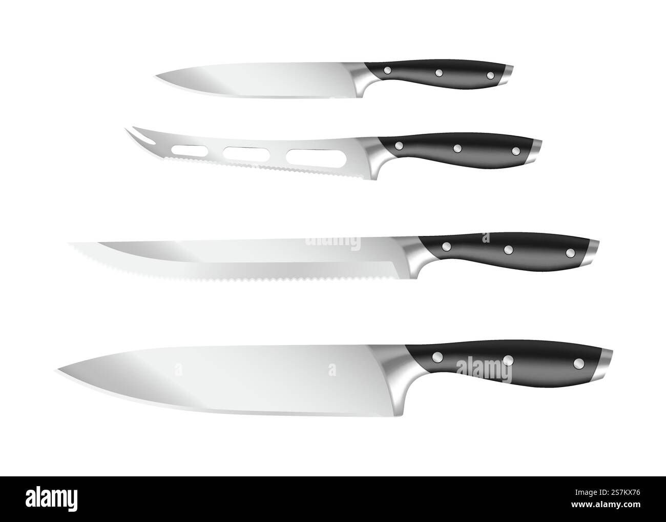 Kitchen knife types, realistic 3D isolated kitchenware mockup. Meat ...