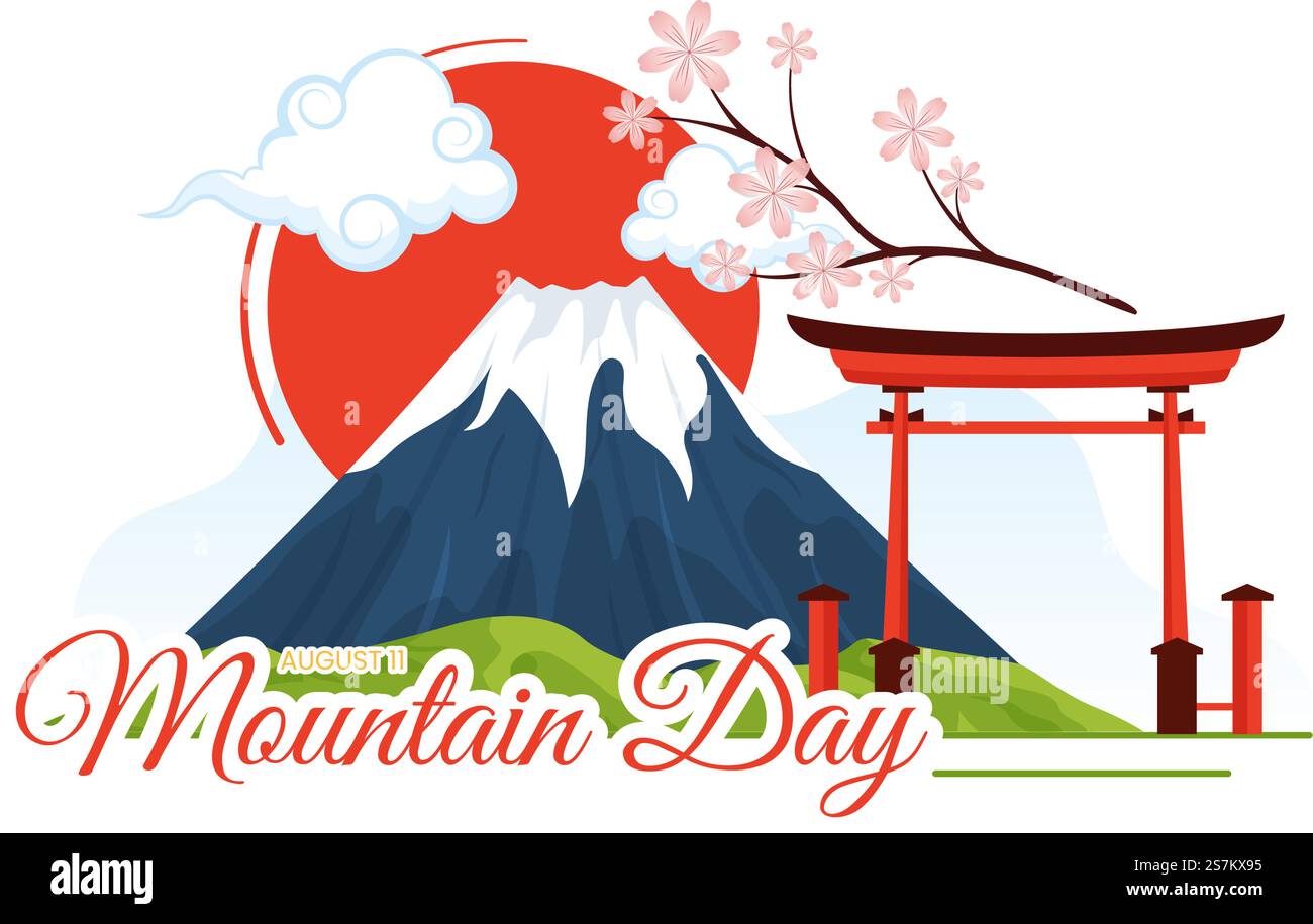 Mountain Day in Japan Vector Illustration on August 11 with Mount Fuji ...