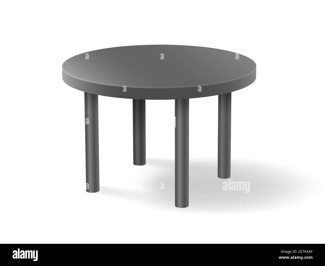 Realistic grey round table 3d object isolated on white background. Plastic or metal table ...