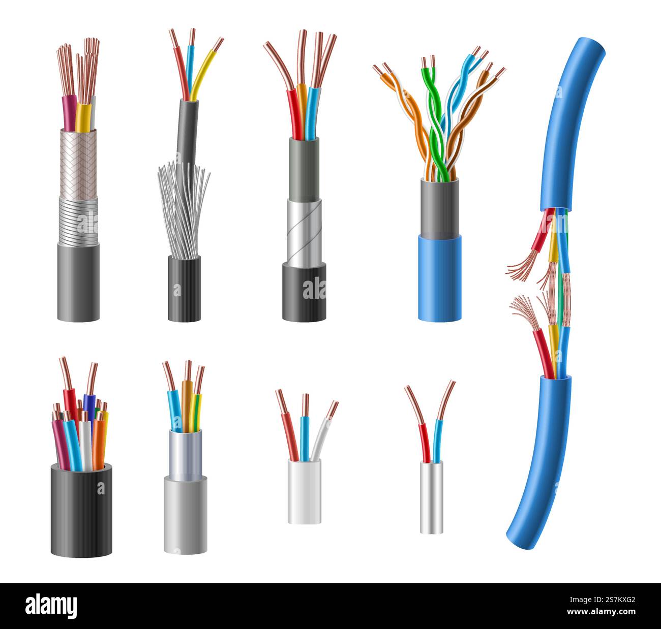 Cables and wires realistic set. Electrical power, network, television ...