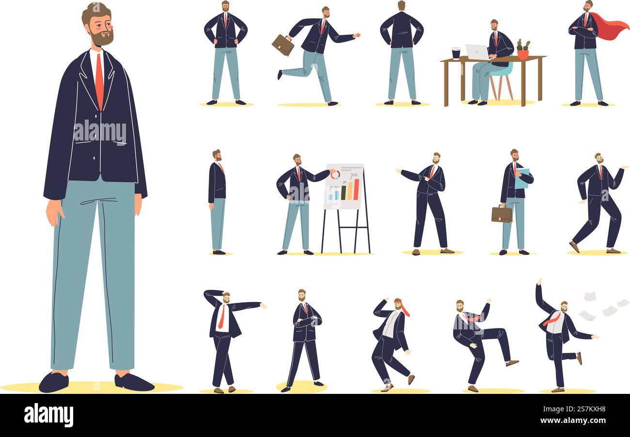 Set of cartoon businessman in formal wear at work. Male character in ...