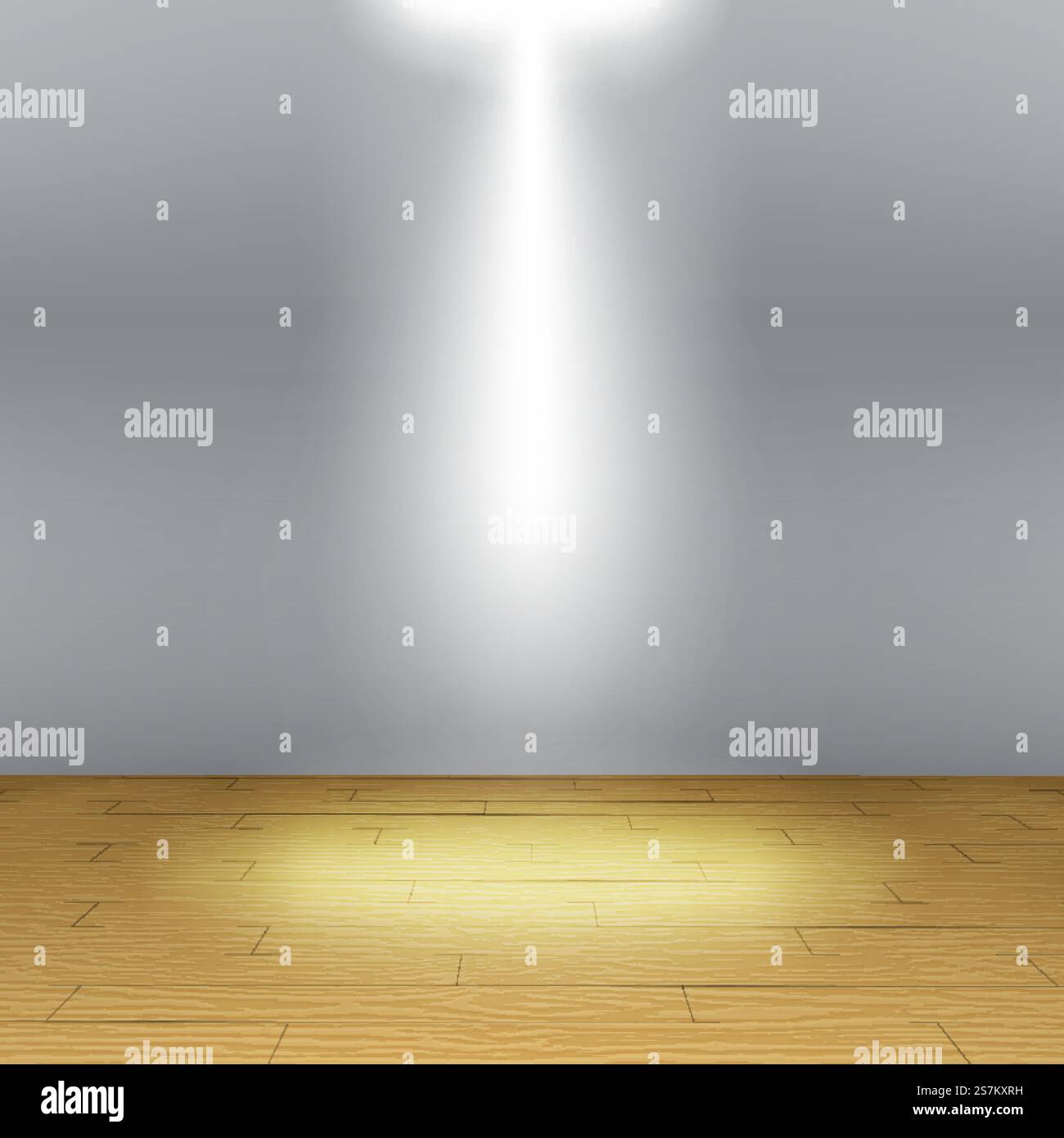 Empty Room, Grey Wall With Spotlights And Realistic Wooden Floor ...