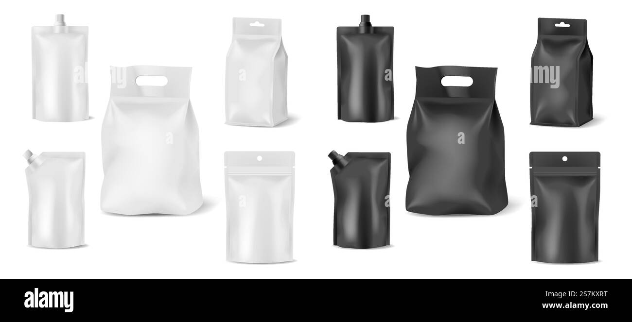 Set of template food packages, doy packs, stand up bags and zip pouches ...