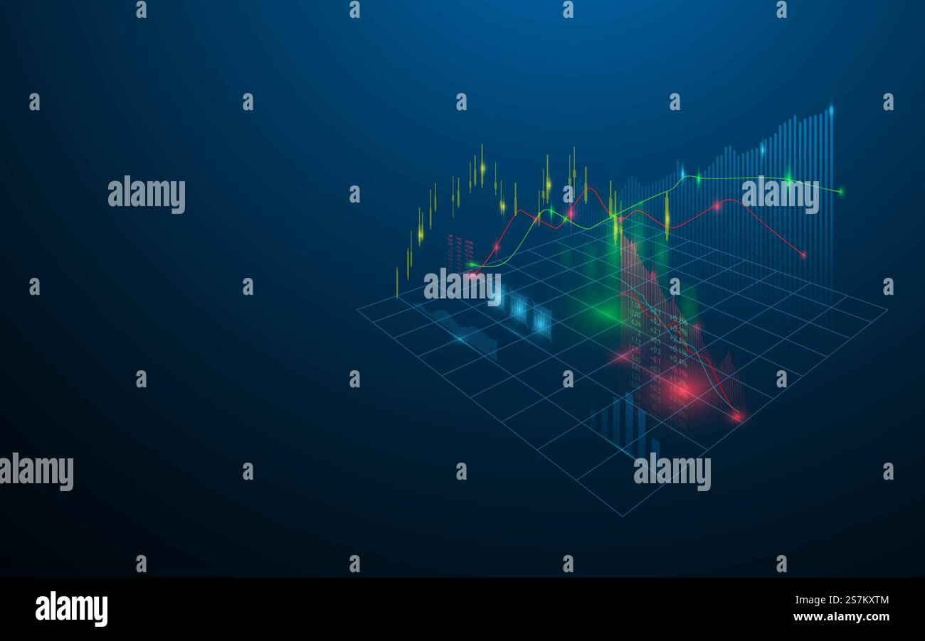 Stock market virtual hologram of statistics, graph and chart on dark ...