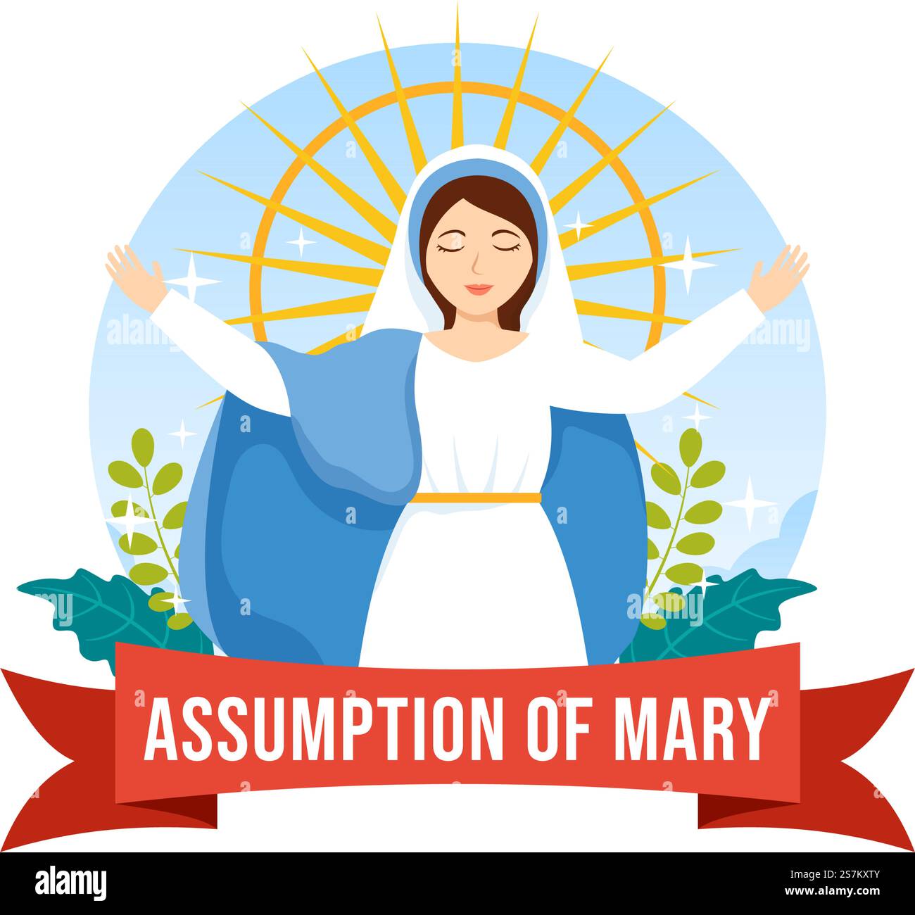 Assumption of Mary Vector Illustration with Feast of the Blessed Virgin ...