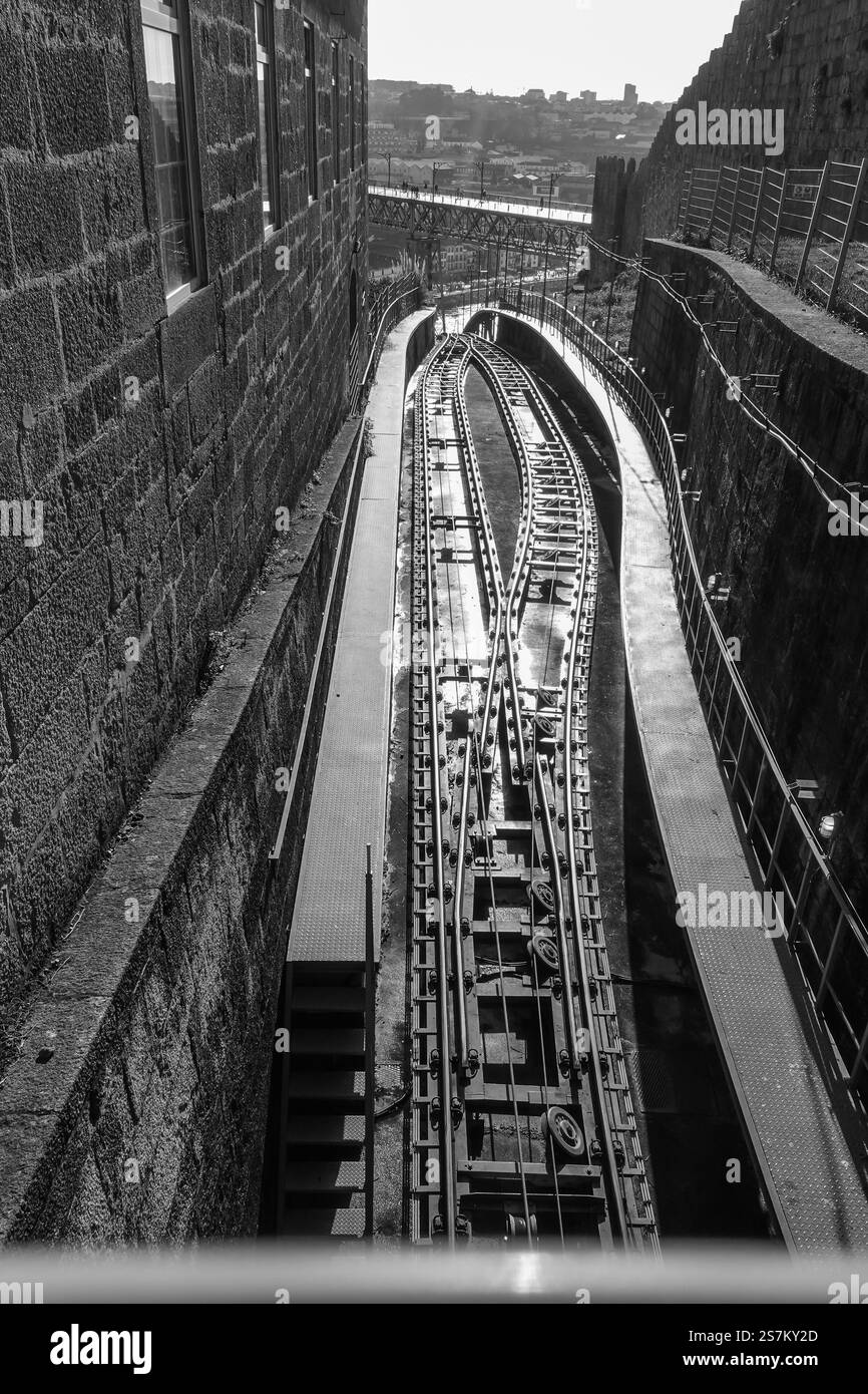 Funicular railway track in Port Stock Photo - Alamy