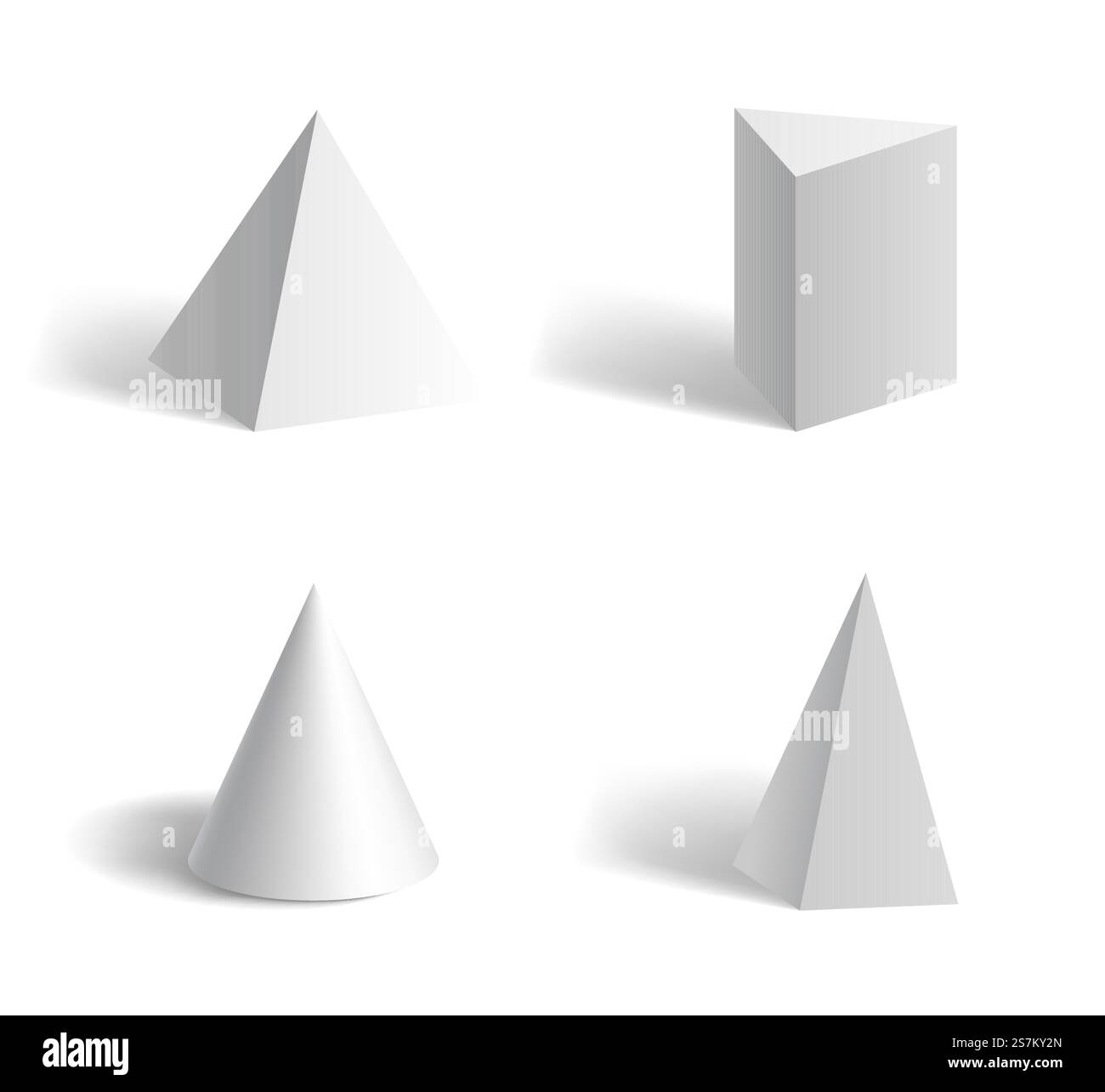 Basic 3d geometric pyramid shapes: hexagonal, pentagonal, cone white ...