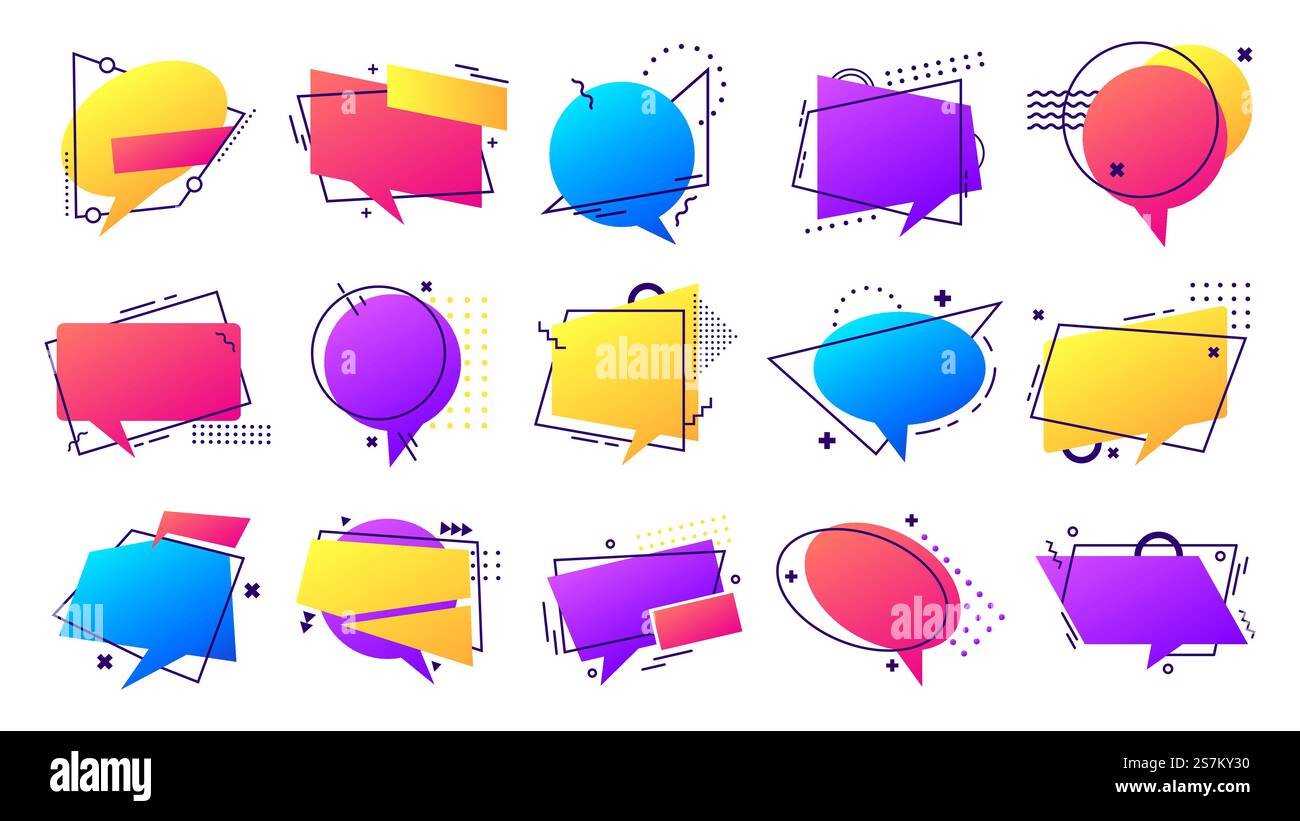 Gradient speech bubble set. Colorful frames with lines and dots for ...