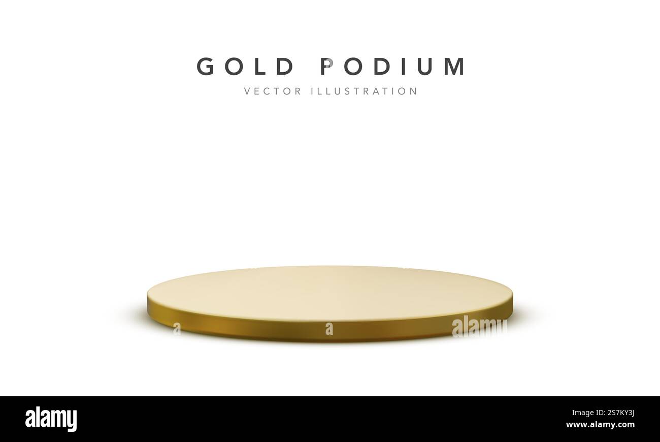 Realistic gold stage podium. Round winner pedestal. 3d empty platform ...