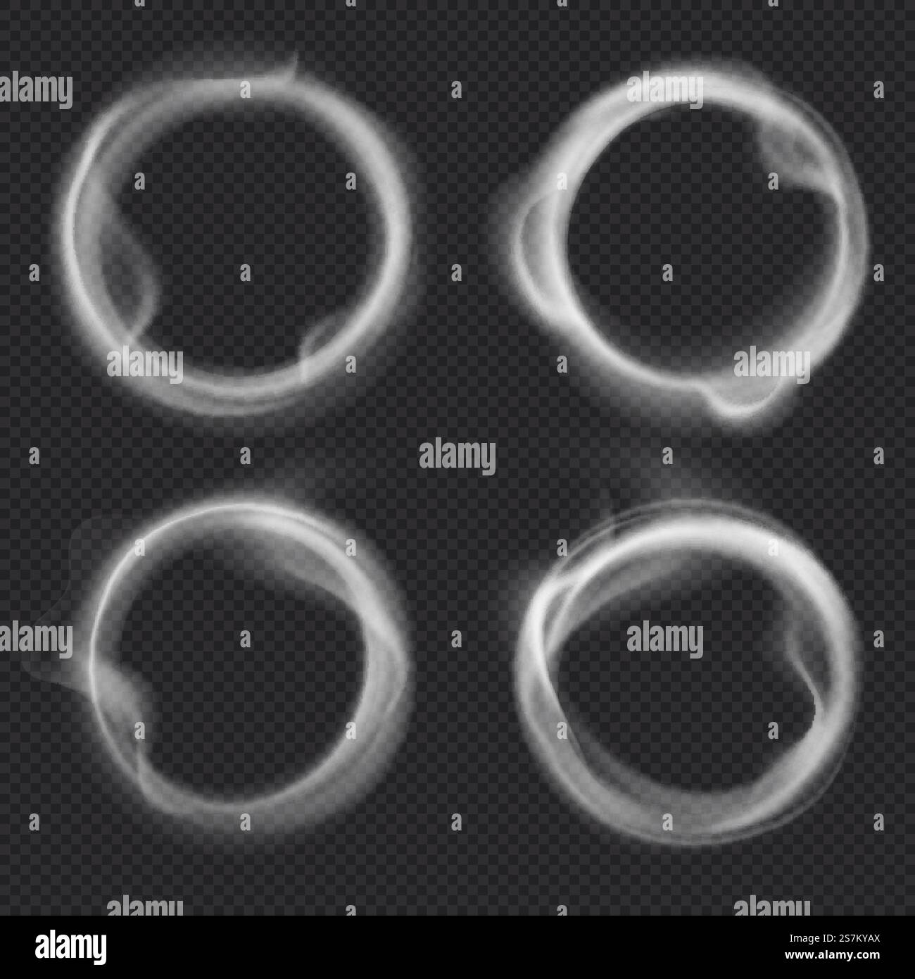 Smoke rings. Abstract realistic vape round symbol. Steam frame after cigarette, pipe or hookah ...