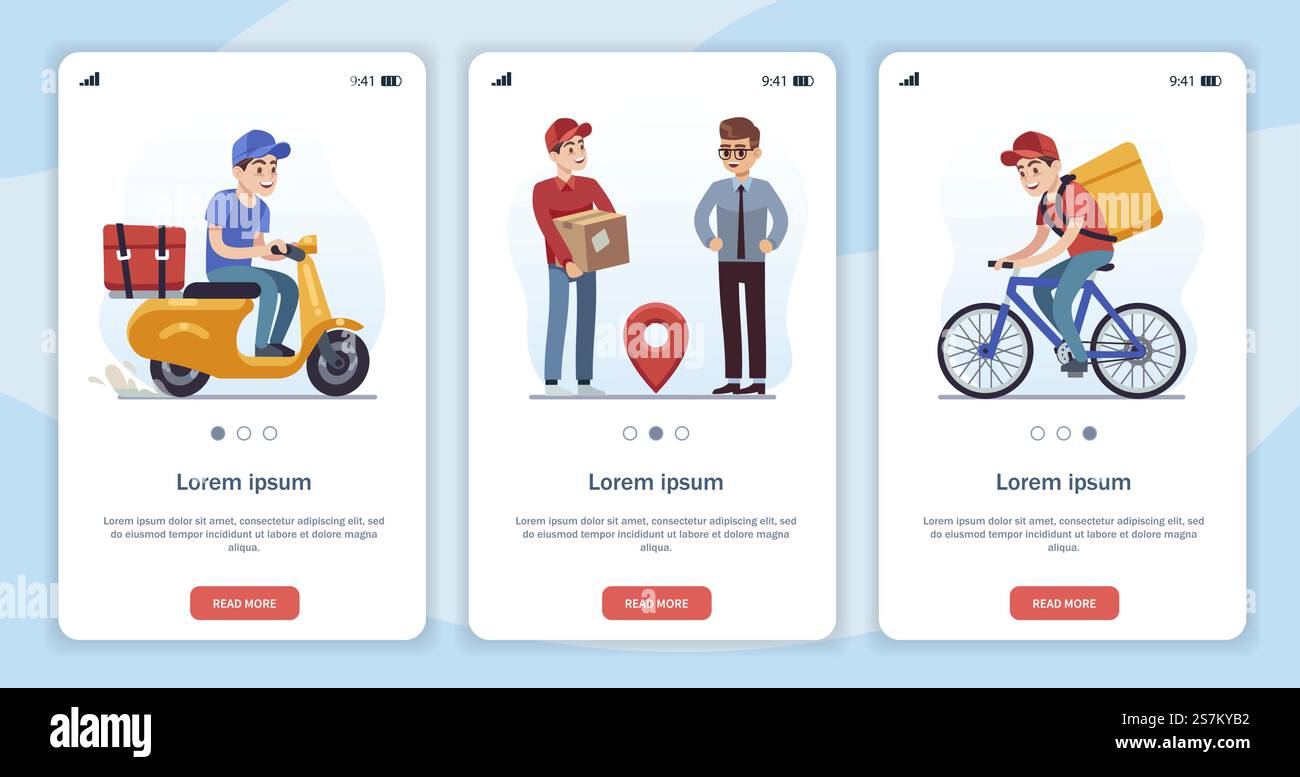 Template for mobile app page with delivery theme. Flat cartoon vector ...