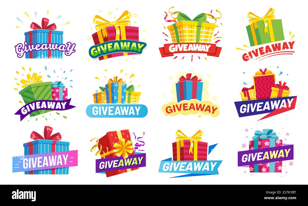 Prize in colorful boxes with ribbons special offer hi-res stock ...