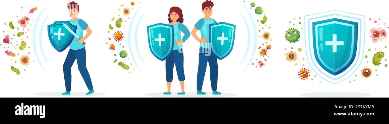 Virus germs and bacteria protection. Healthy immune system, adult man ...