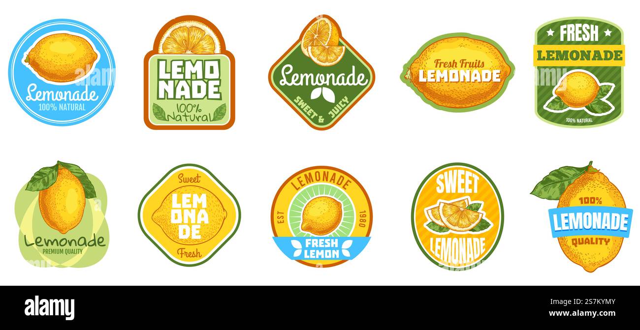 Fresh fruits lemonades drinks badge hi-res stock photography and images ...