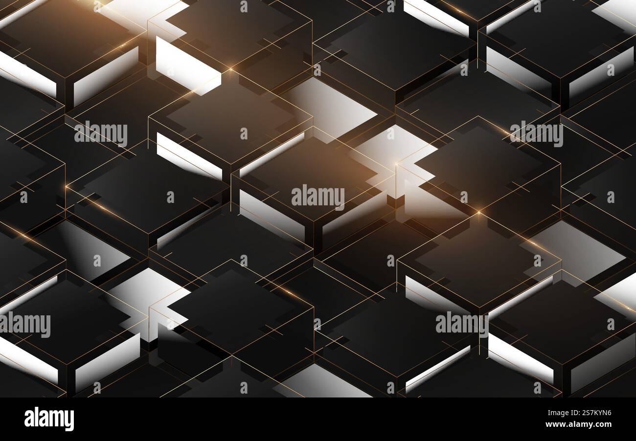 Abstract 3d luxury box structure pattern. Elegant gold, black and white ...