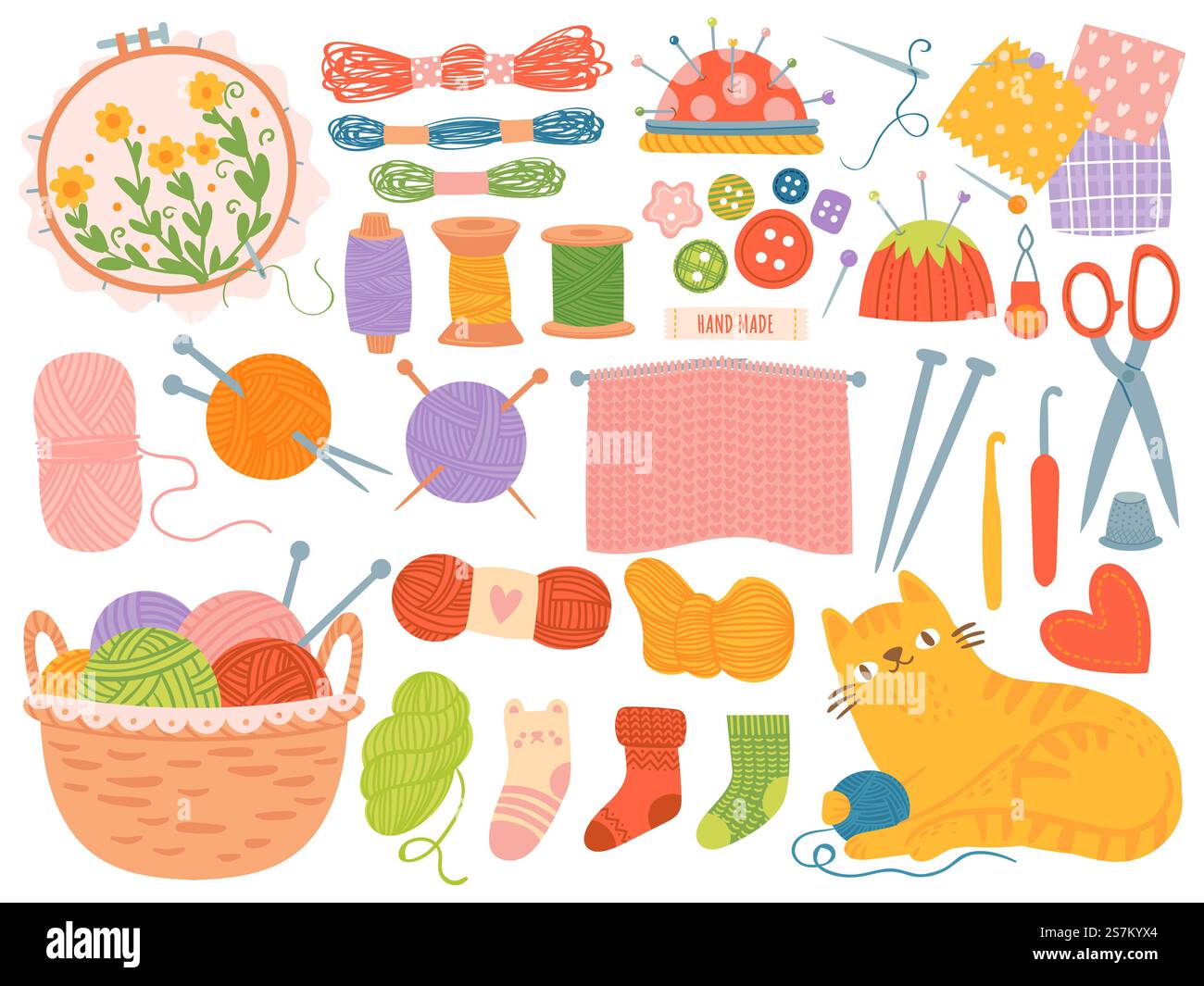 Knitting threads. Handicraft accessories, thread, needles, yarn balls ...