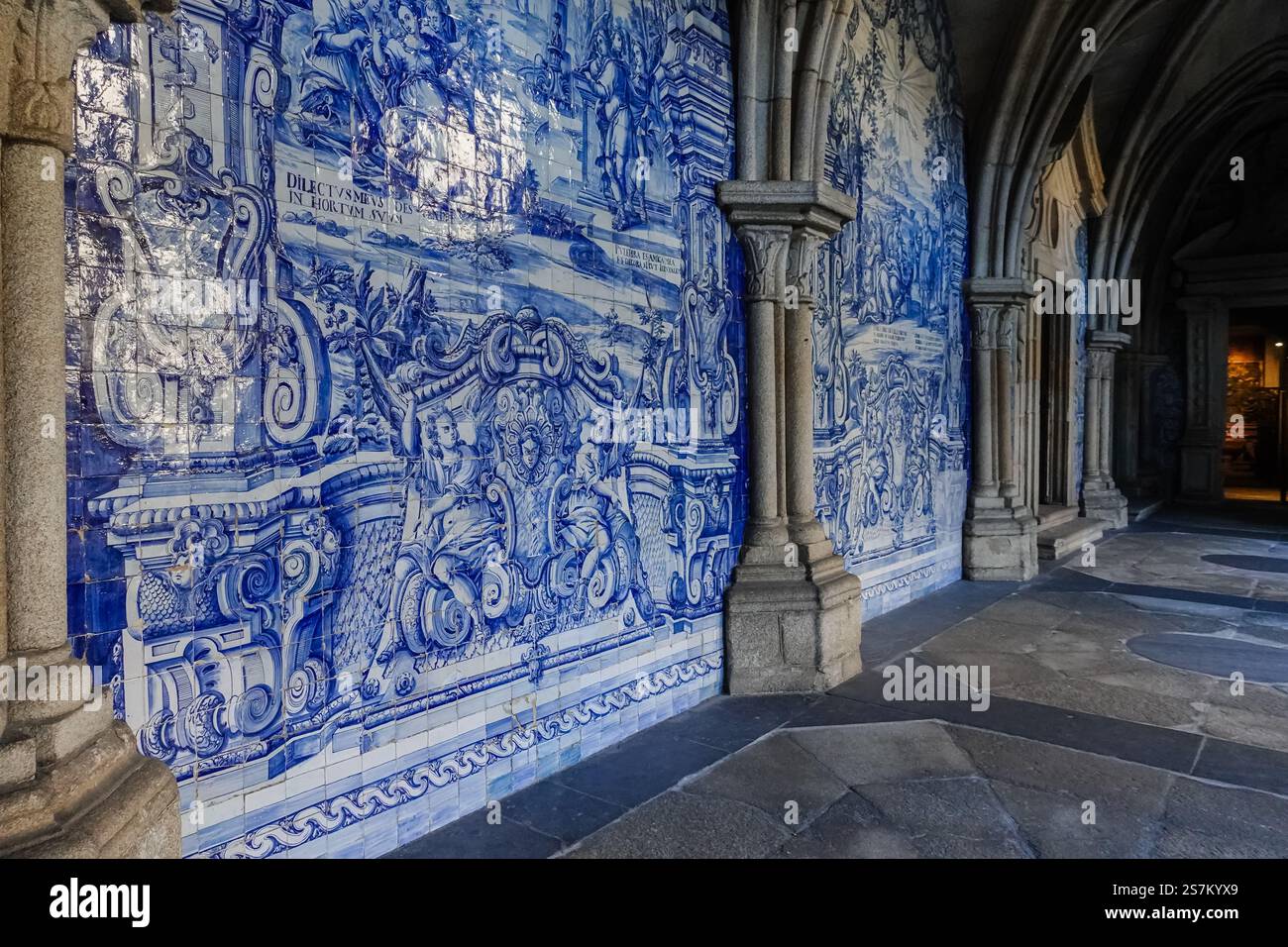 Porto Cathedral interior, white and blue tile work on the wall Stock ...