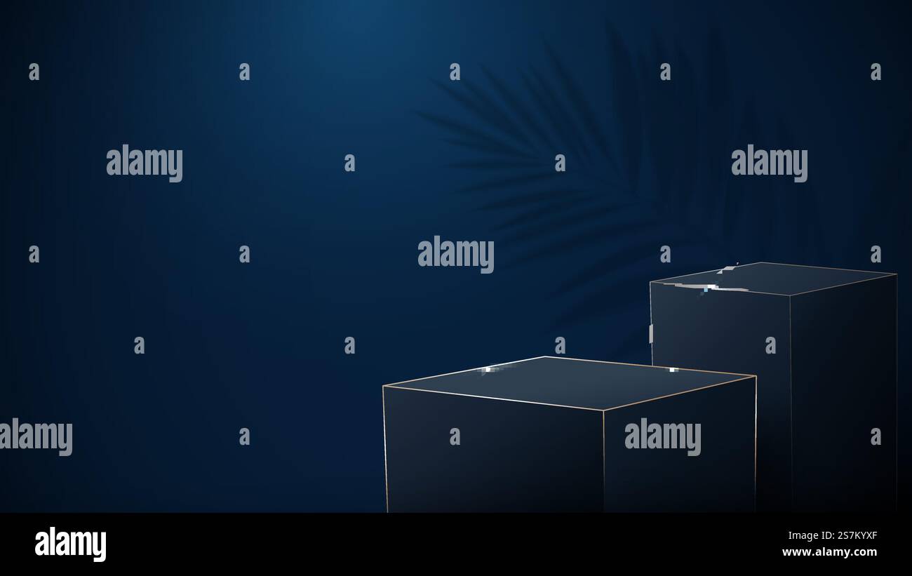 3d Dark blue and gold boxes podium display with Luxury concept. Vector ...