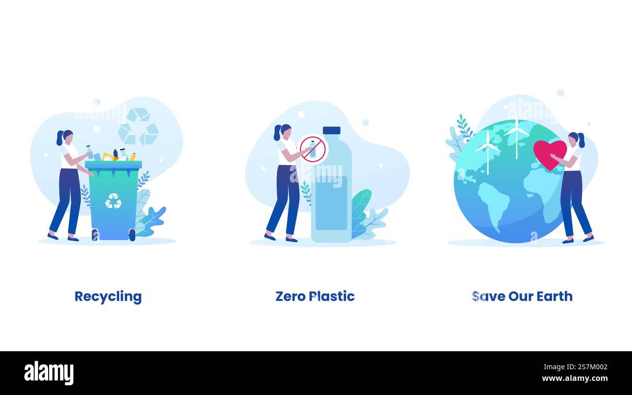 Trash recycling concept vector illustration set. illustrations for ...