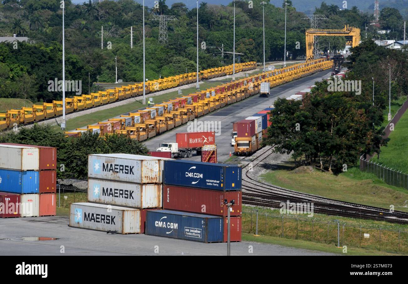 January 12, 2025, Panama City, USA: Containers, trucks, and rail cars ...
