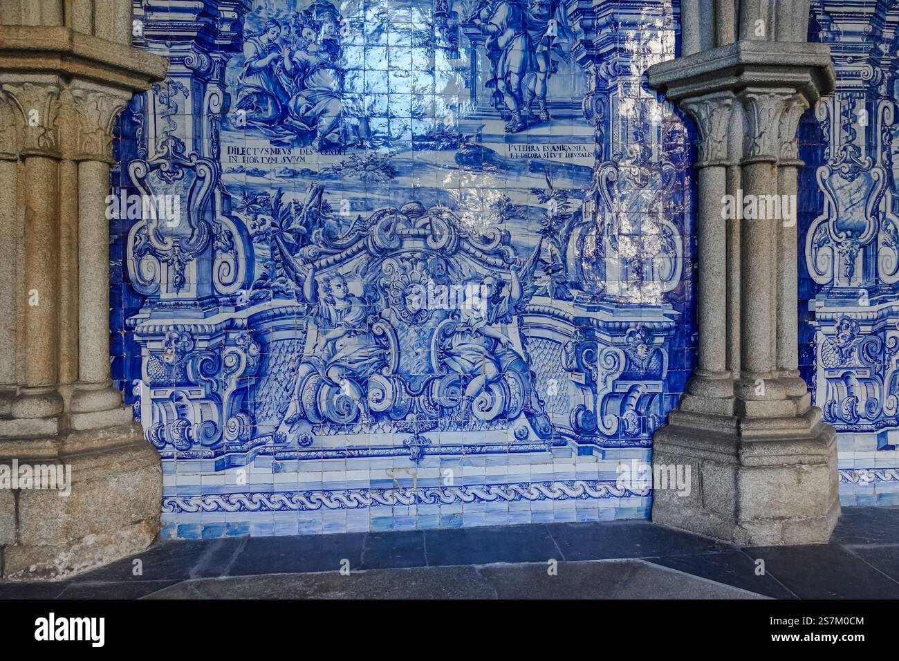 Porto Cathedral interior, white and blue tile work on the wall Stock ...