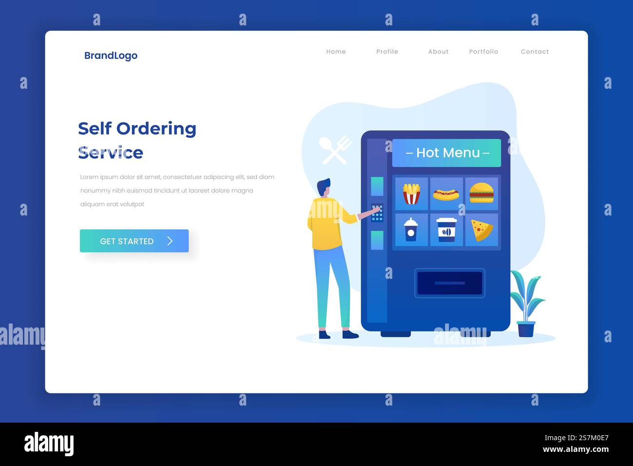 Self ordering food service illustration landing page illustrations for ...