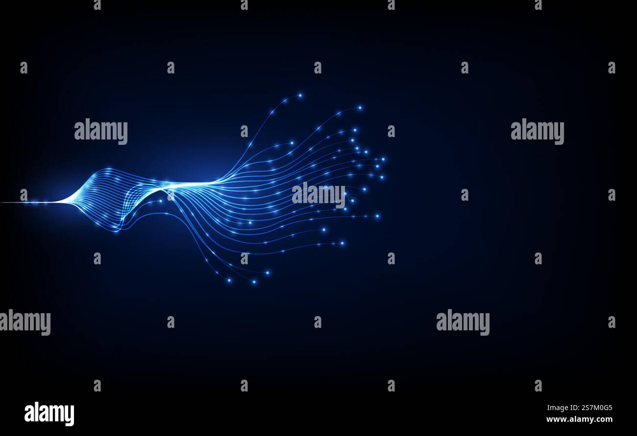 Digital Data Communication Along Fiber Optics Cable, Network Connection of Information Stock ...