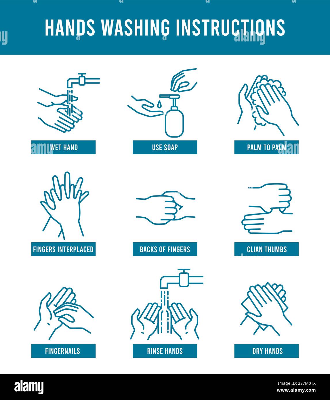 Hand washing instruction. Step by step tutorial how to wash dirty hands ...