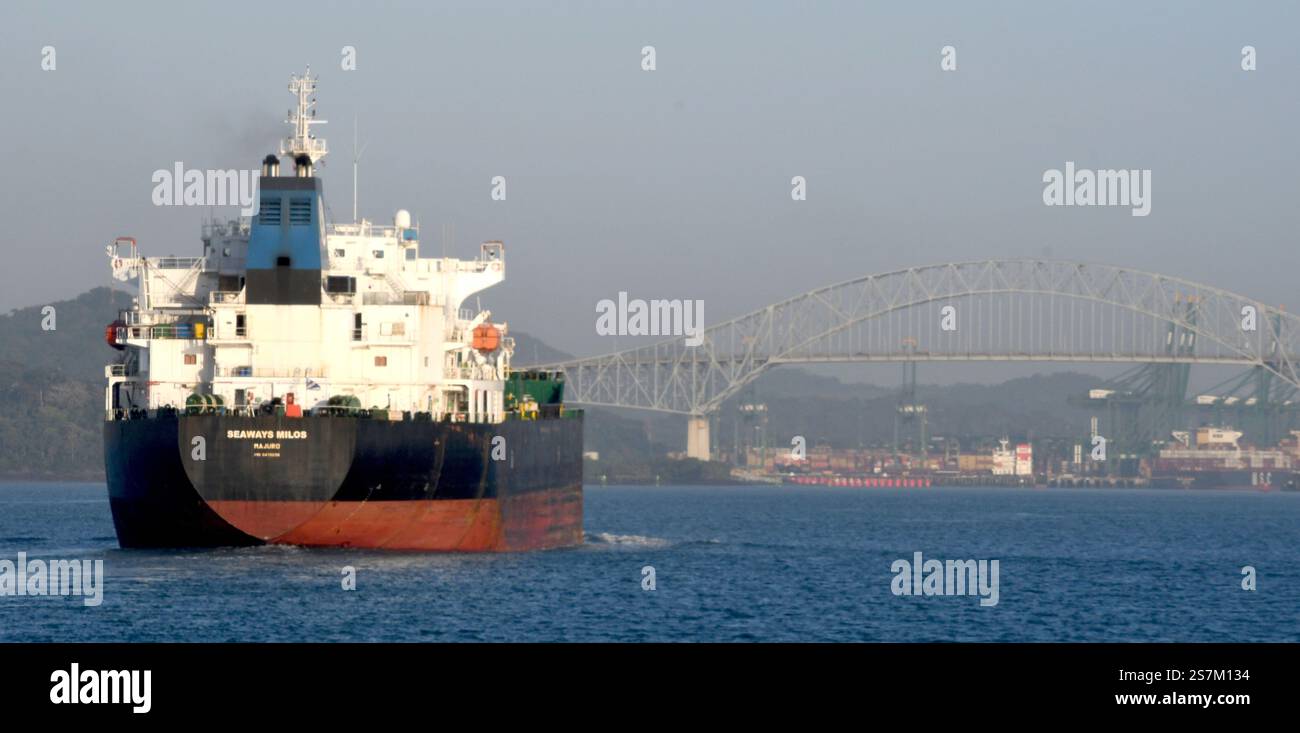 Panama City, USA. 13th Jan, 2025. The Seaways Milo, a chemical/oil ...