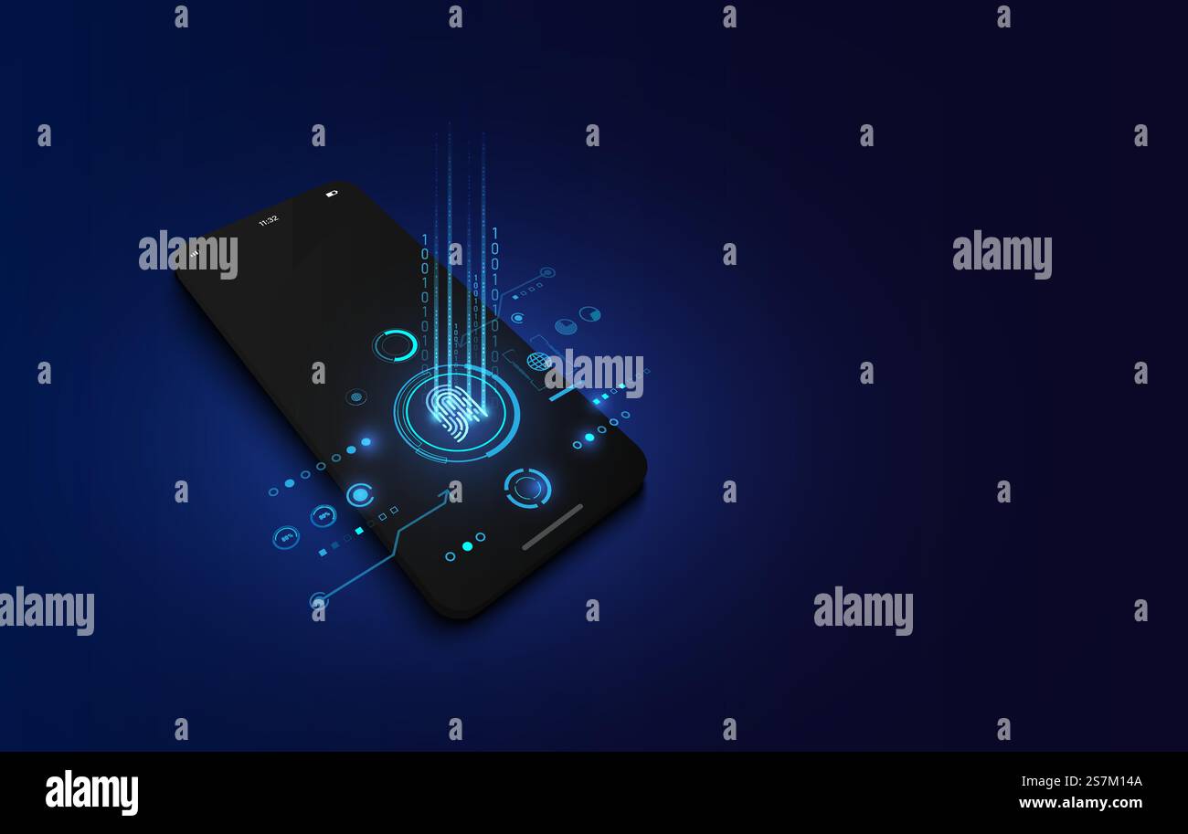 Realistic smartphone mock up and fingerprint scanning on screen ...