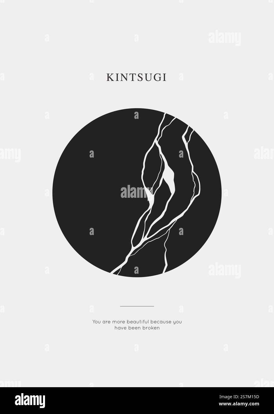 Kintsugi circle crack poster with motivation phrase. Japanese art of ...