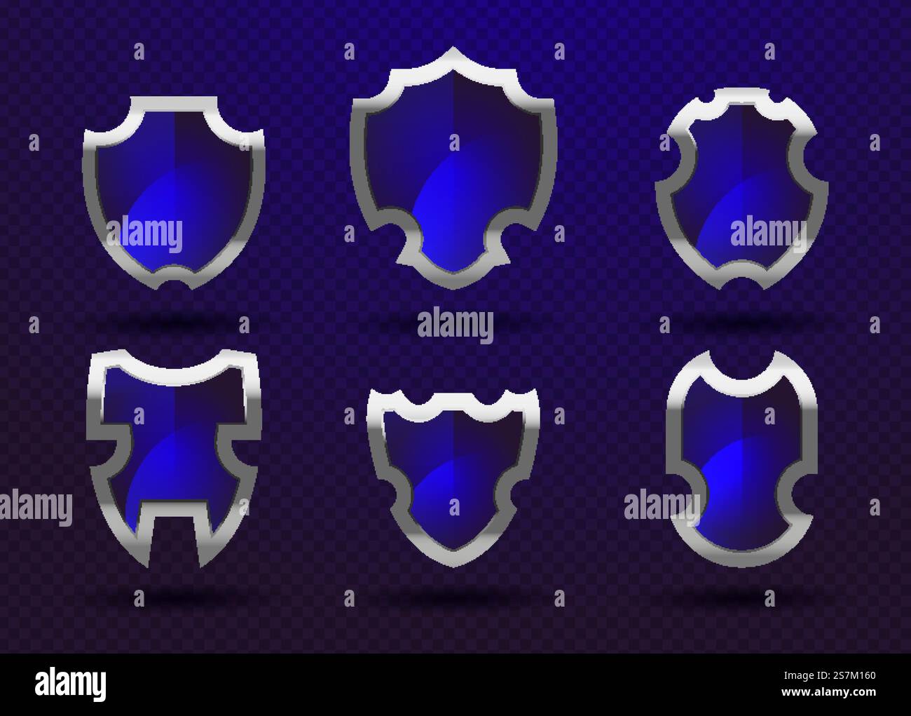 Metal shield with frame realistic vector illustration. Blank silver ...