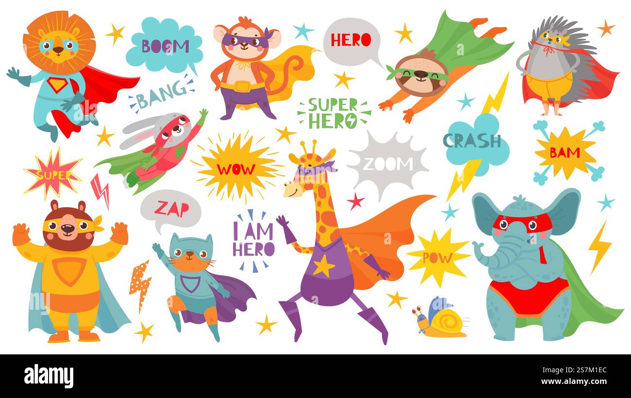 Superhero animals. Cute hero animals with capes and playful masks ...