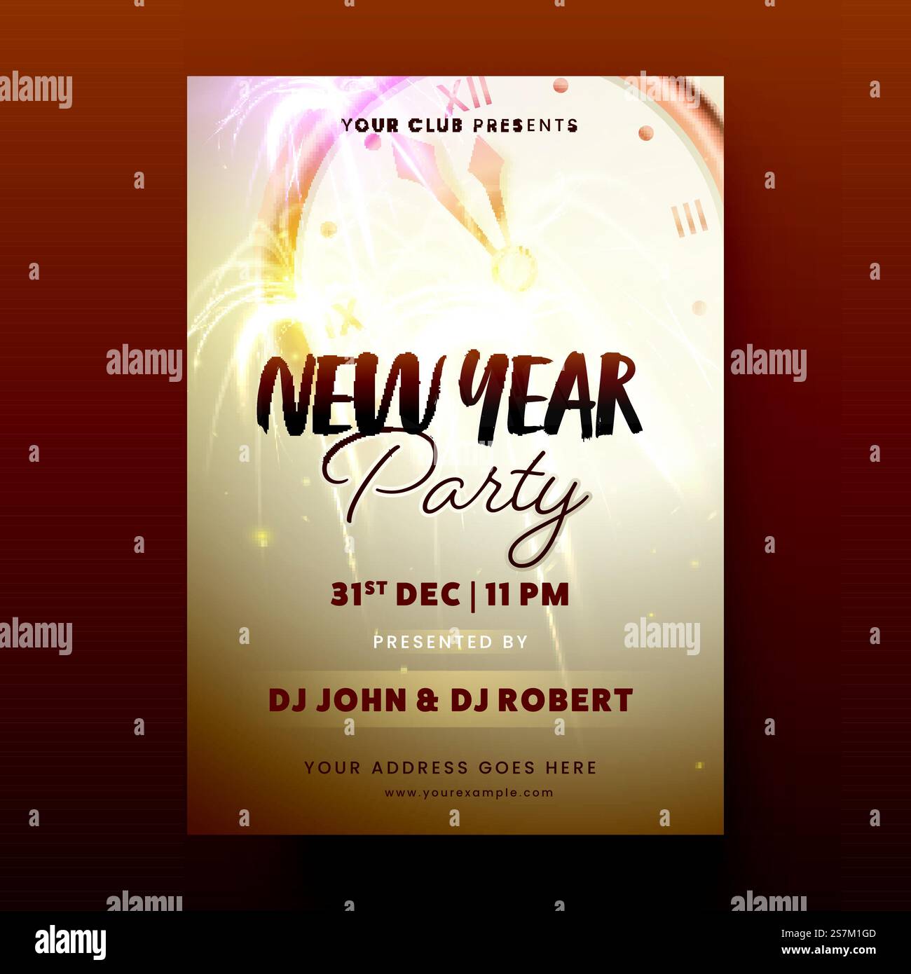 New Year Party Flyer Design With Fireworks Effect And Event Details ...