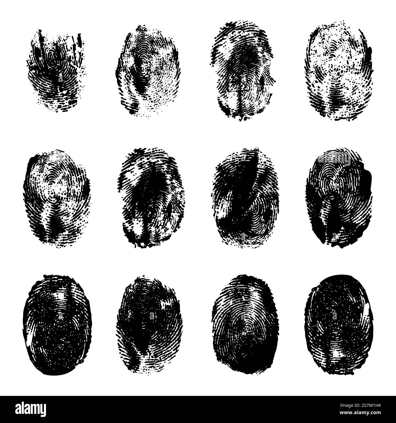 Finger prints. Human realistic black ink fingerprints. Grunge hand mark ...