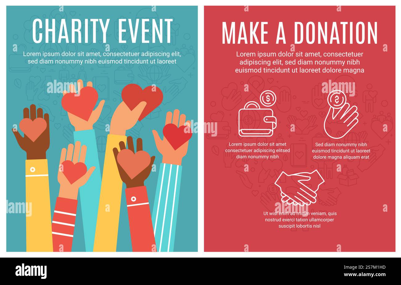 Charity event flyer. Donation and volunteering poster. Hands donate ...